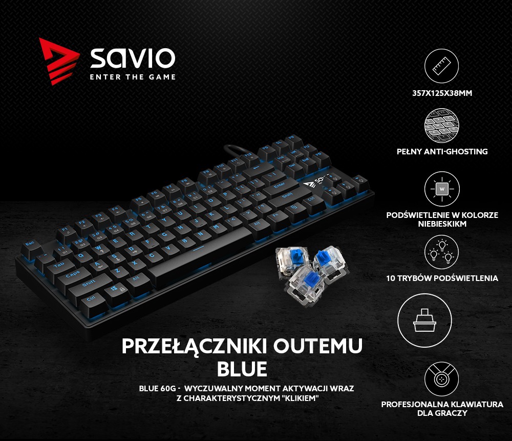 Keyboard Mechanical Gaming Savio Tempest RX Outemu Blue LED, NKRO, Anty ...