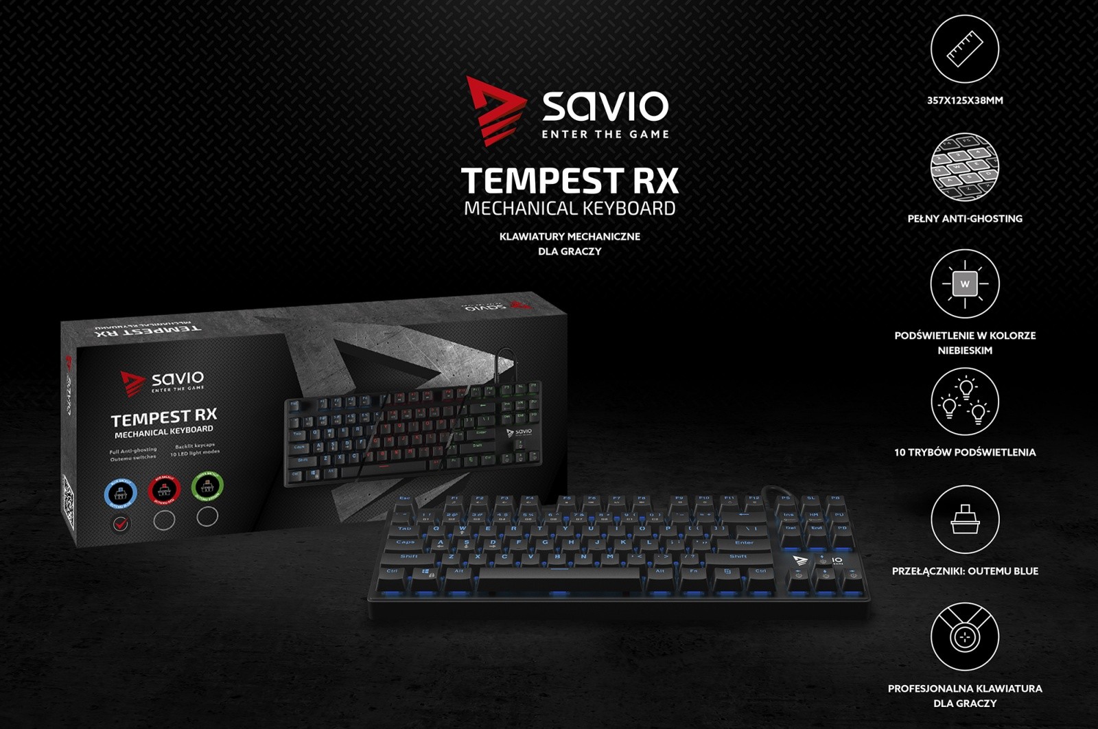 Keyboard Mechanical Gaming Savio Tempest RX Outemu Blue LED, NKRO, Anty ...